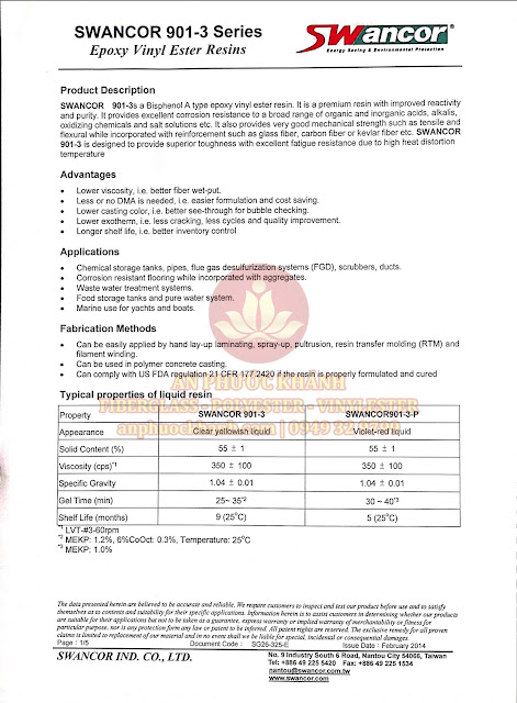 NHỰA EPOXY VINYL ESTER RESINS SWANCOR 901 (TAIWAN) - TƯ VẤN BỌC COMPOSITE FRP