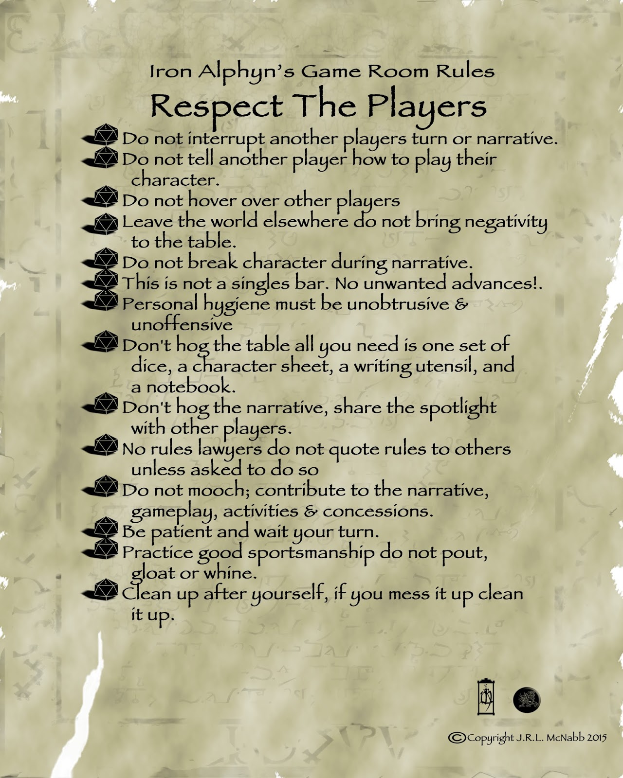 Morgalad Fantasy RPG: Game Room Etiquette (player to player)