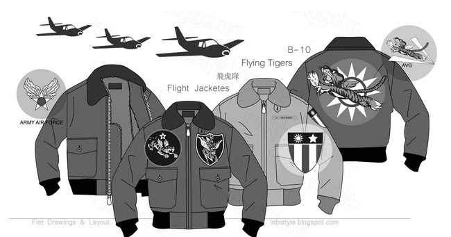 B-10 Flight Jackets Vector Flat Sketches