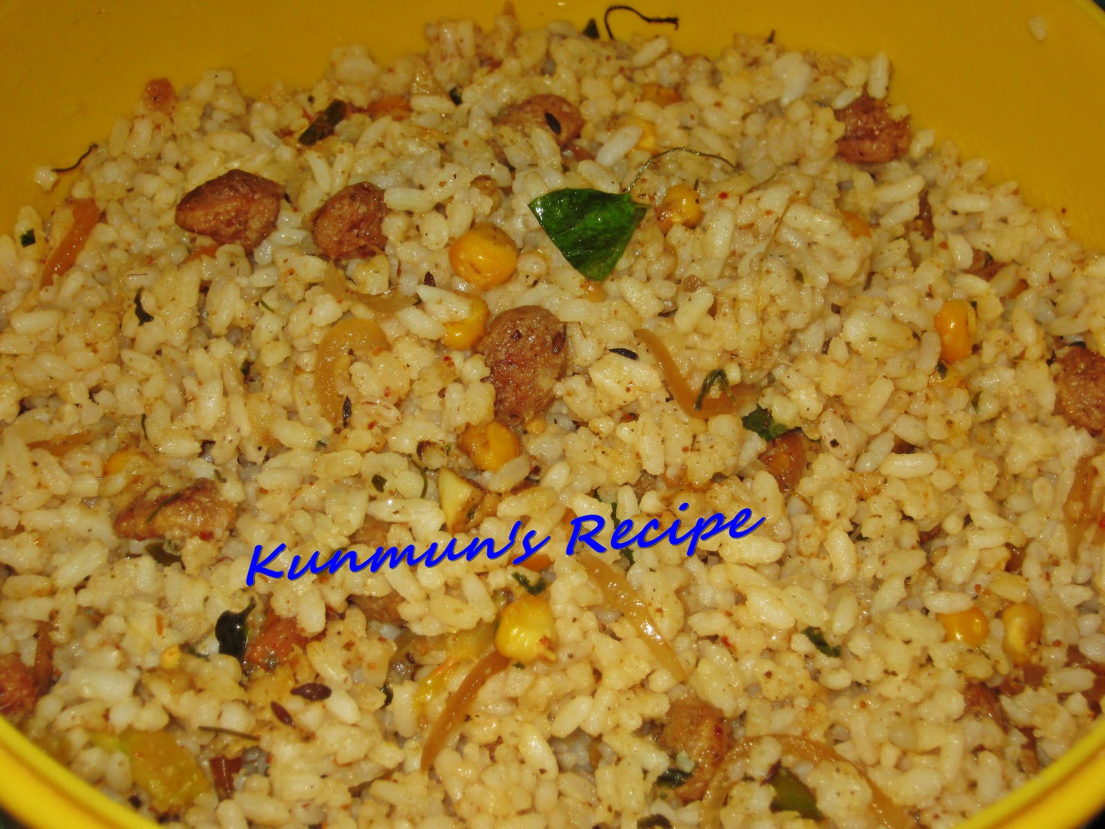 Kunmun's Delicious Kitchen: SOYA CHUNKS-SWEET CORN GOLDEN RICE