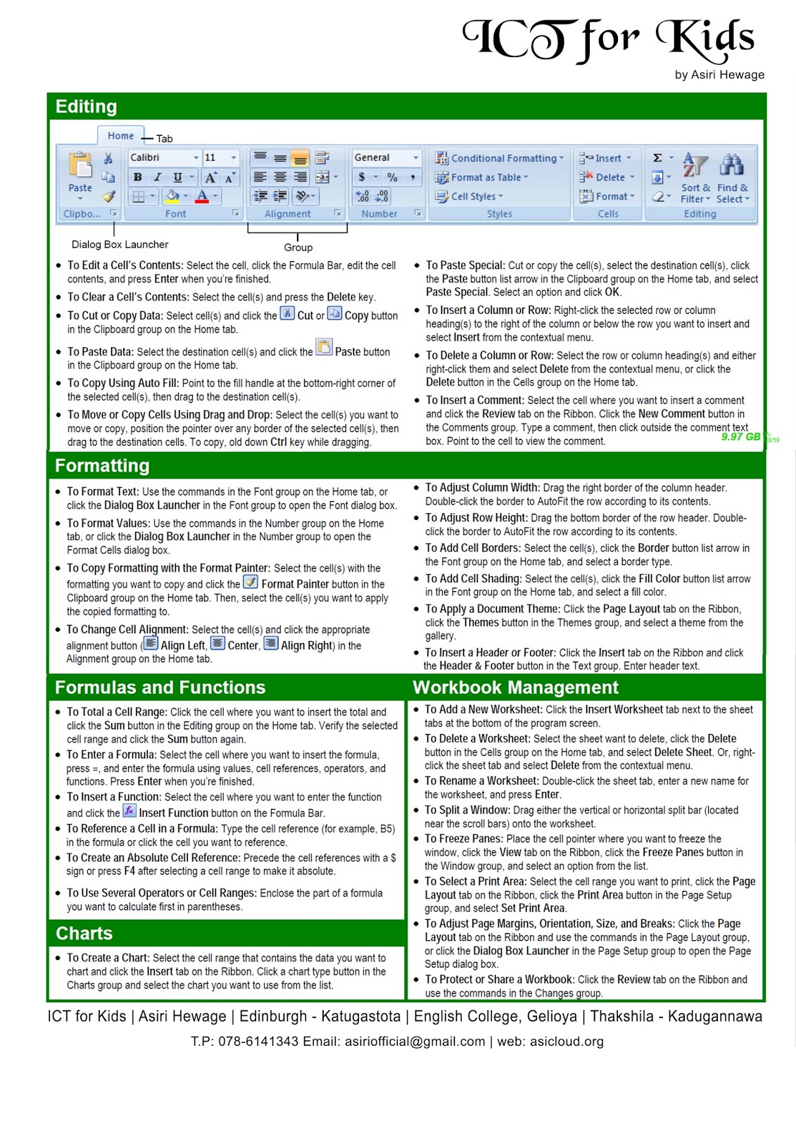 Quick Reference Card MS Office Excel Quick Reference Card MS Office Excel