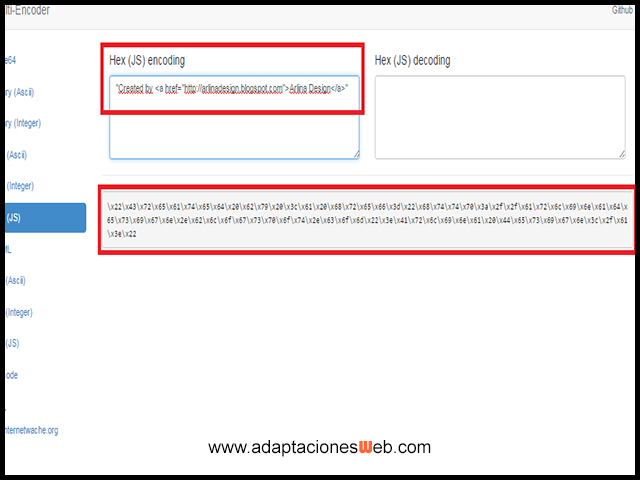 Cómo decodificar código hexadecimal javascript en blogger