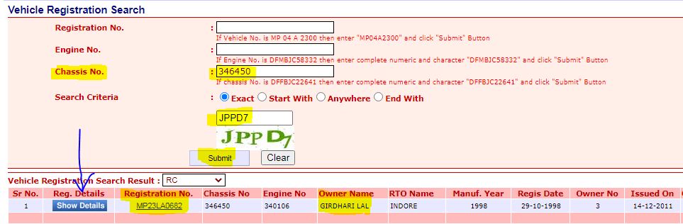 How do I get a vehicle owner's details by the chassis number and engine ...