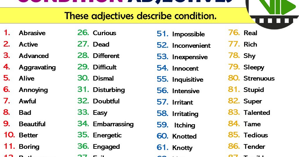 Online English courses : condition adjectives