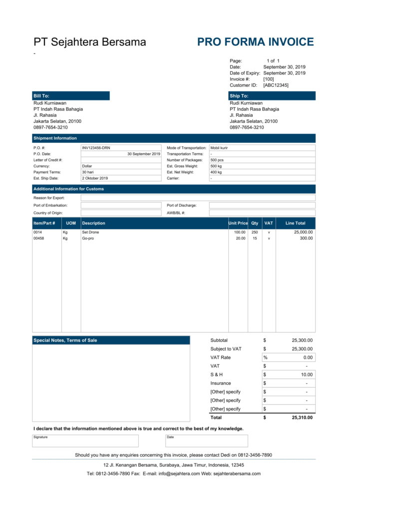 Performance Invoice Format - Invoice Template