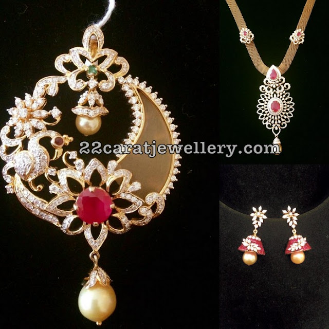 Simple Diamond Pendant Earrings - Jewellery Designs