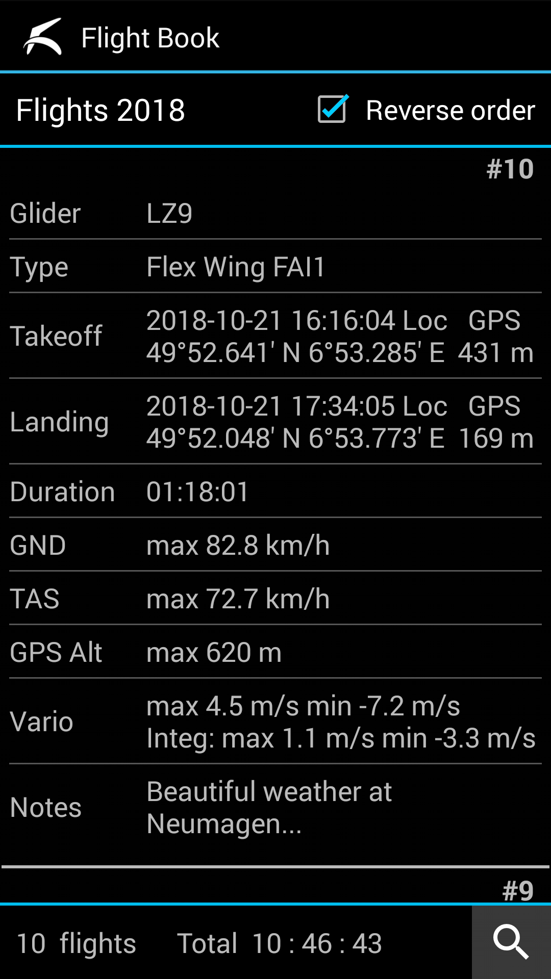 TotalVario: Flight Menu
