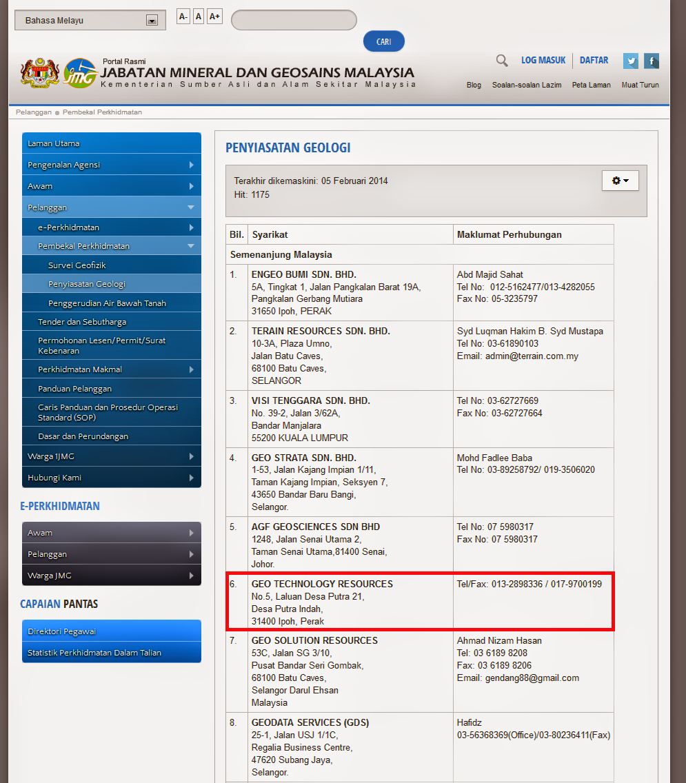 Geo Technology Resources in JMG Malaysia Website | Geo Technology Resources