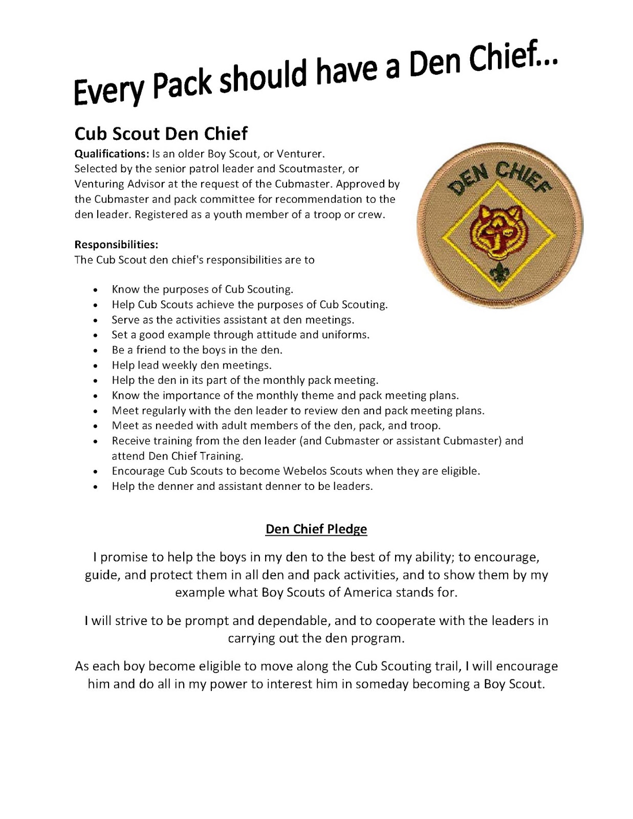 Scouting in the Iroquois Trail Council: Den chief training: November 7th