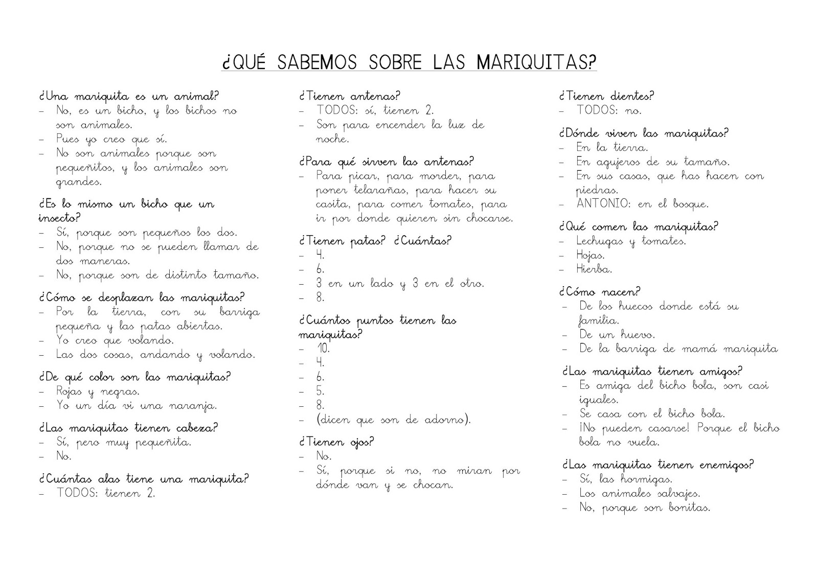 Juntos descubrimos el mundo: PROYECTO "LAS MARIQUITAS"