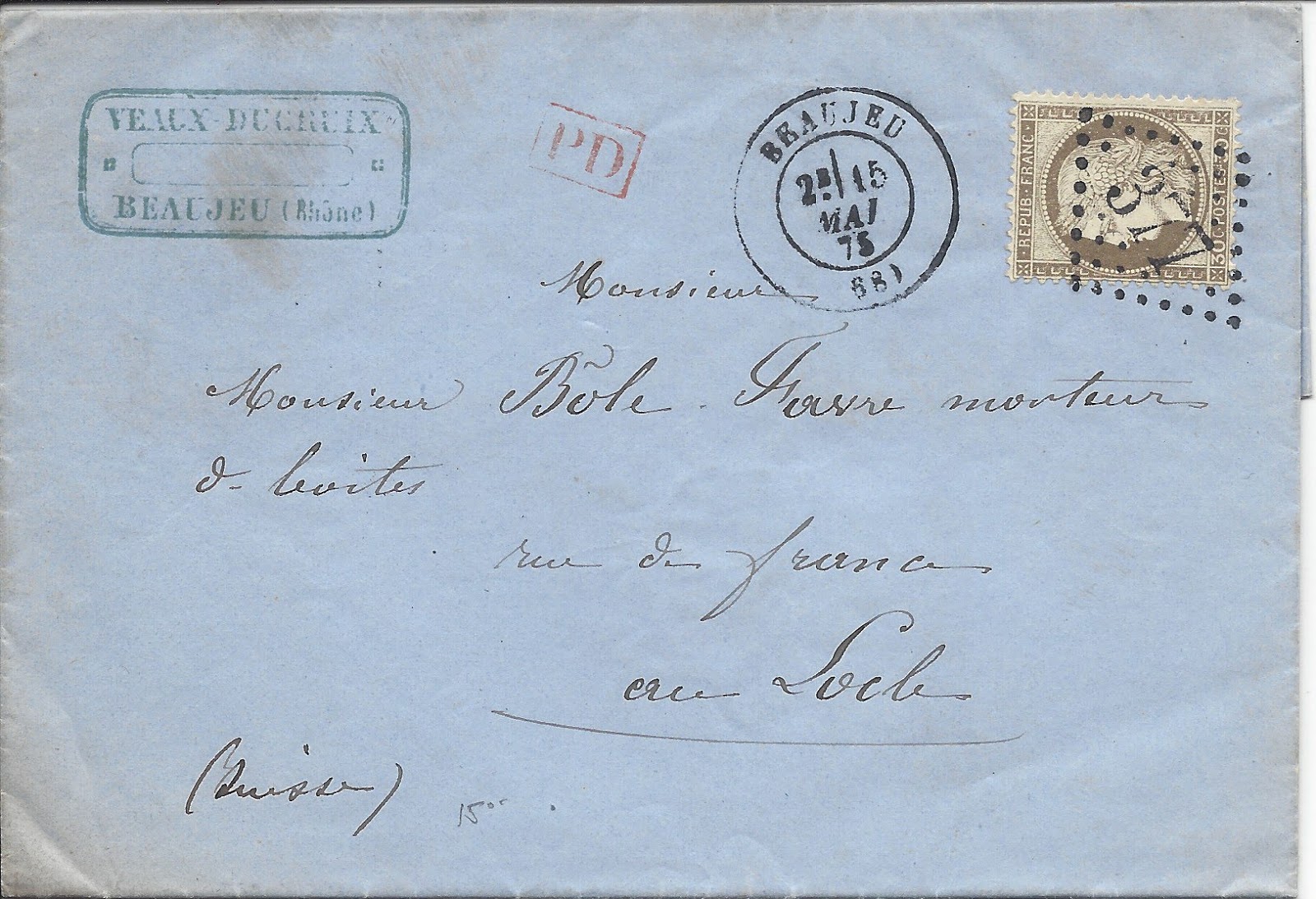 GFF Postal History: Letter Mail : Switzerland and France