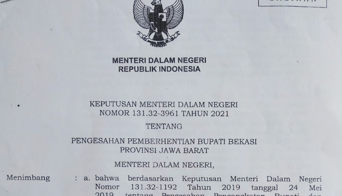 SK Mendagri Tentang Pemberhentian Bupati Bekasi Kok Berlaku Surut ... SK Mendagri Tentang Pemberhentian Bupati Bekasi Kok Berlaku Surut ...