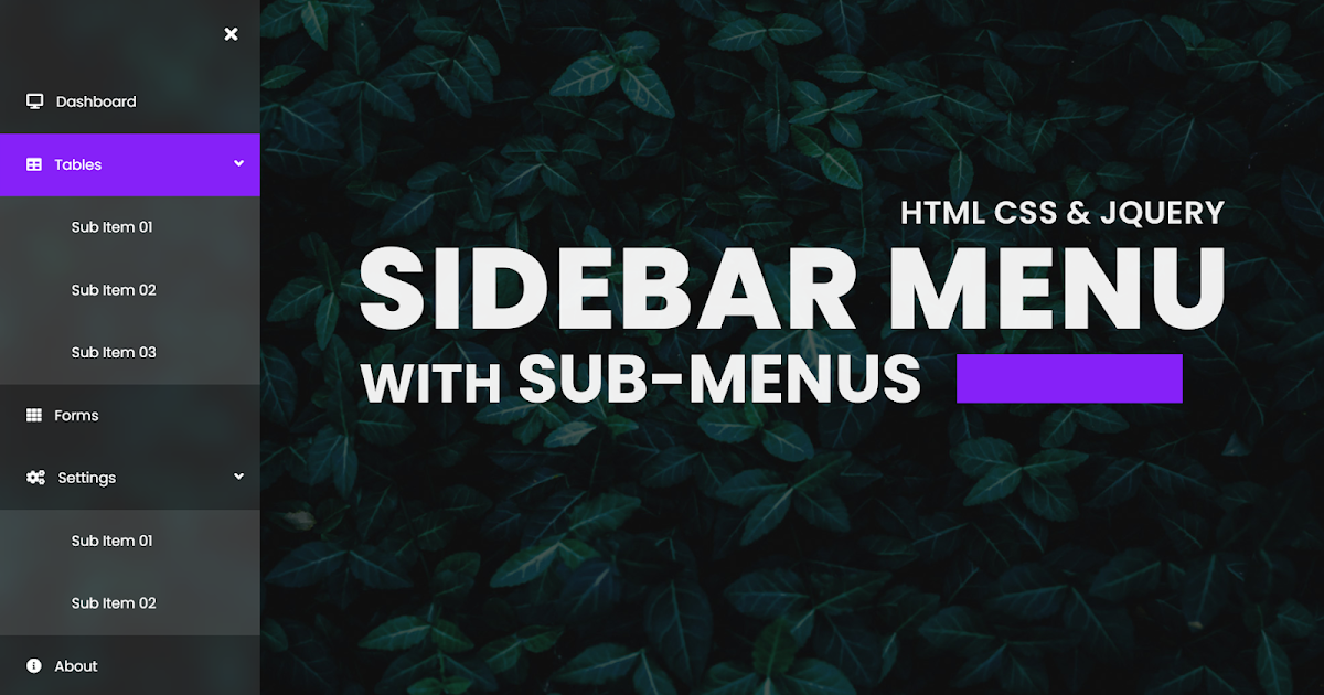 Sidebar Menu With Sub Menus Using Html Css And Jquery Coding Snow Creative Web Design