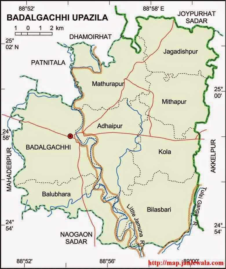 Badalgachhi Upazila Map, Naogaon District, Bangladesh