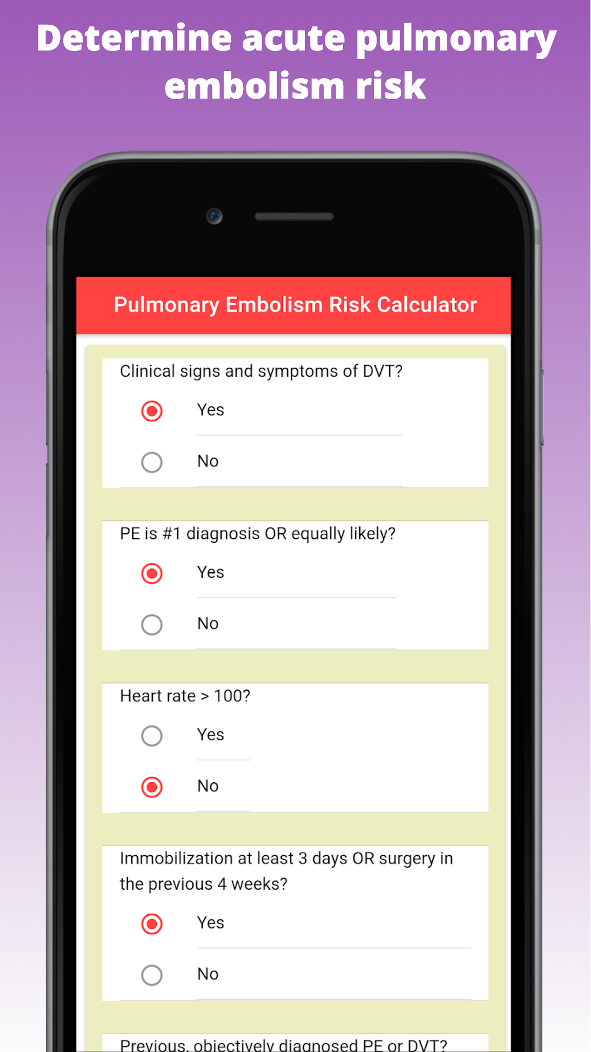 Wells Criteria: Pulmonary Embolism Risk Calculator ~ iMedical Apps