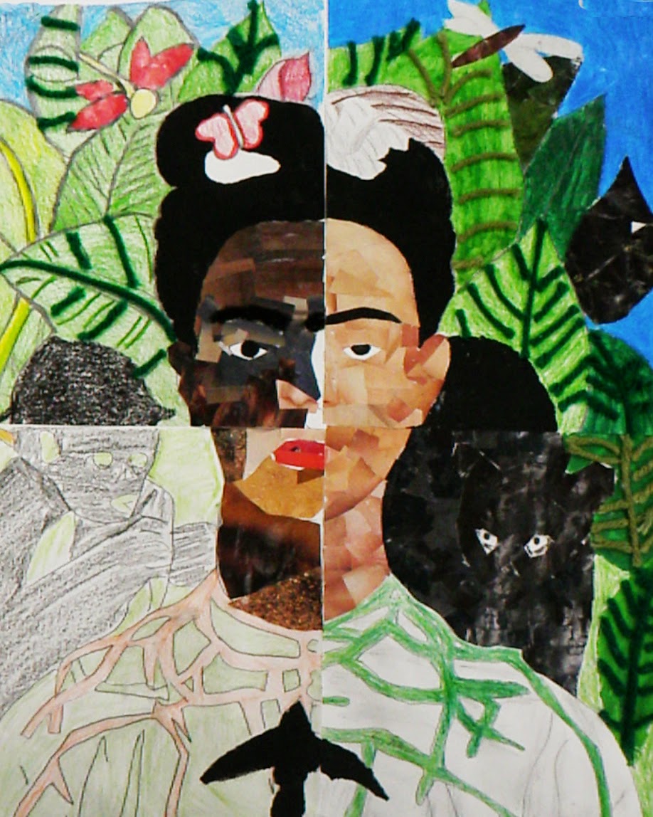 Jerdee's Art Classes: Mixed Media: Collaborative Frida Kahlo Portraits