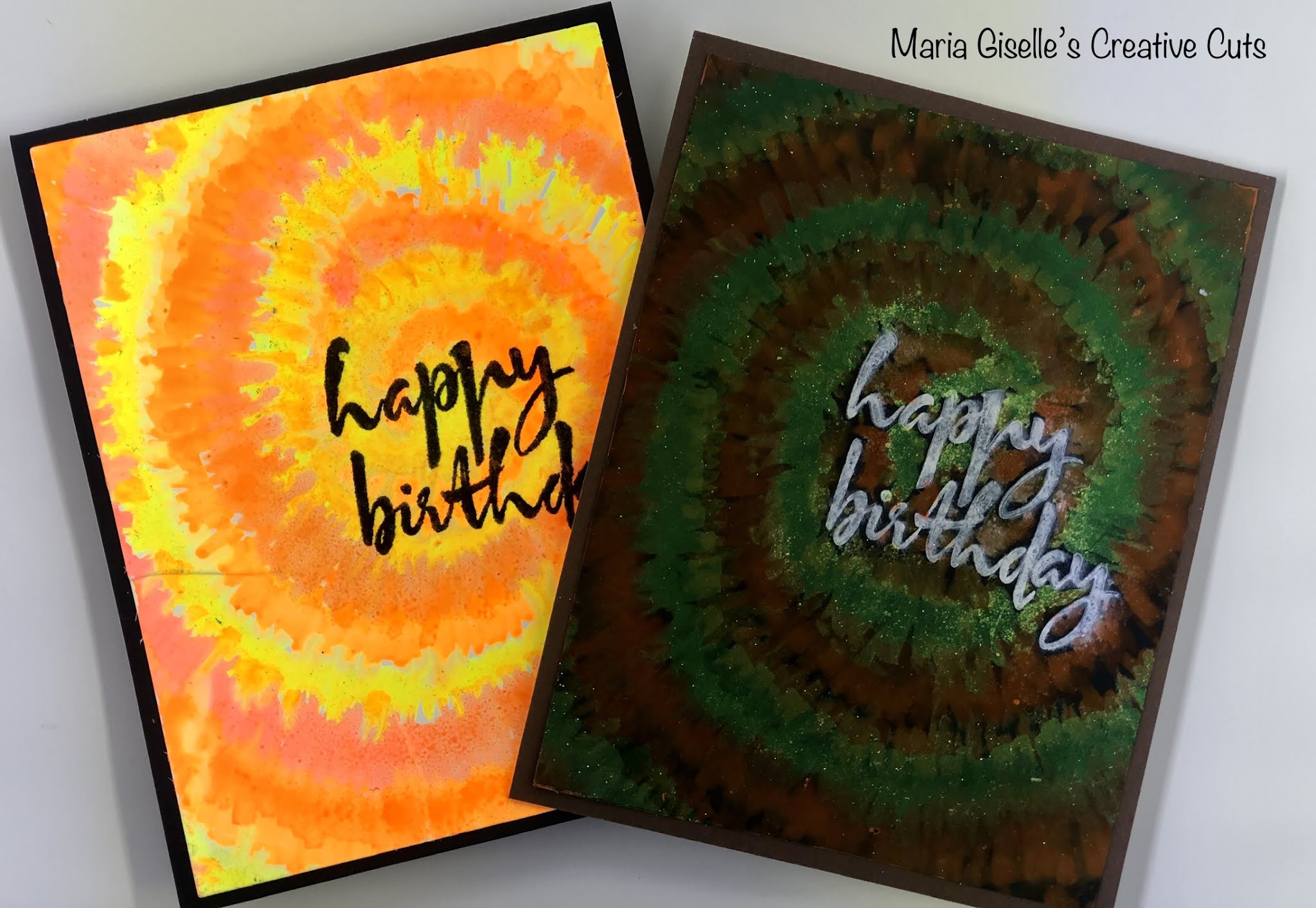 Maria Giselle's Creative Cuts: Tie Dye Birthday Card Using Karin Markers