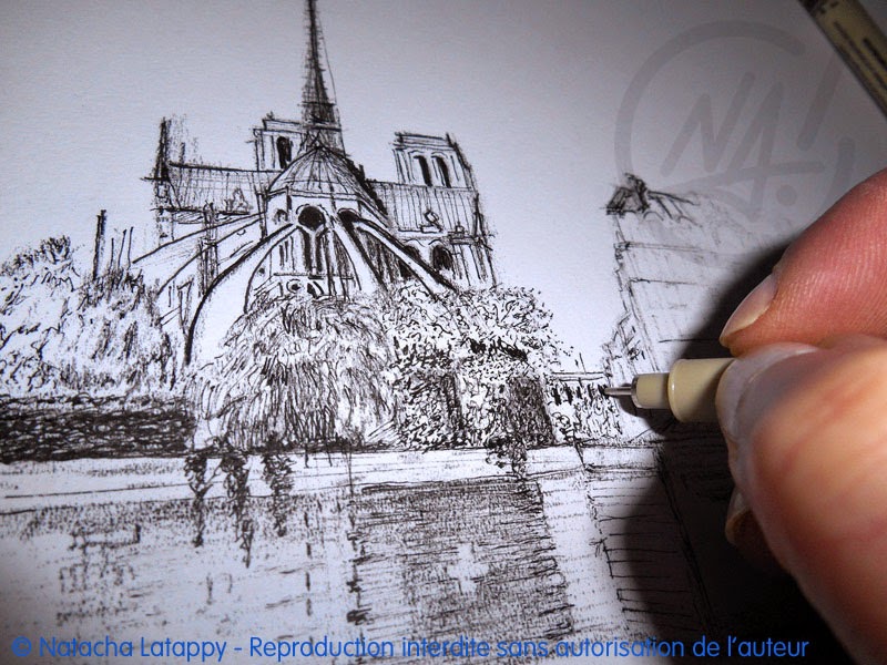 Le blog de NA !: Île de la Cité, Paris. Étapes d'un dessin en live