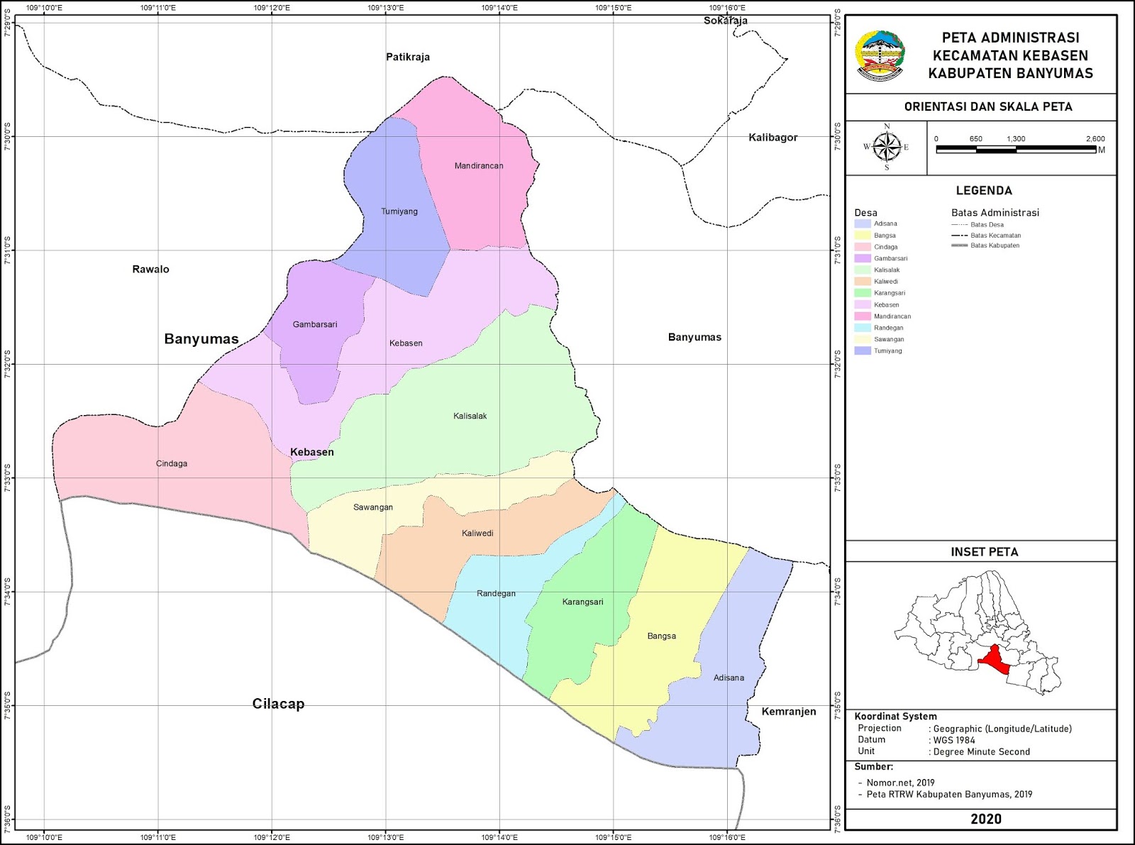 Peta Administrasi Kecamatan Kebasen, Kabupaten Banyumas ~ NeededThing