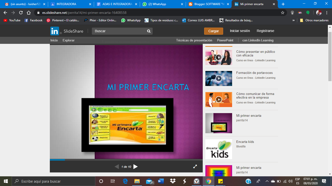 SOFTWARE "MI PRIMERA ENCARTA": PAGINAS