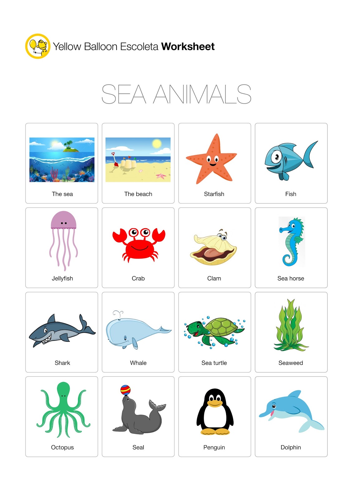 Yellow Balloon Escoleta: SEA ANIMALS Worksheet
