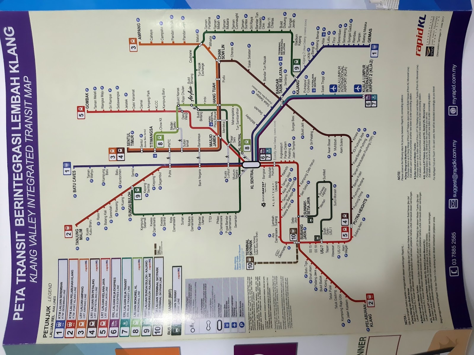 RapidKL Malaysia LRT MRT train route map