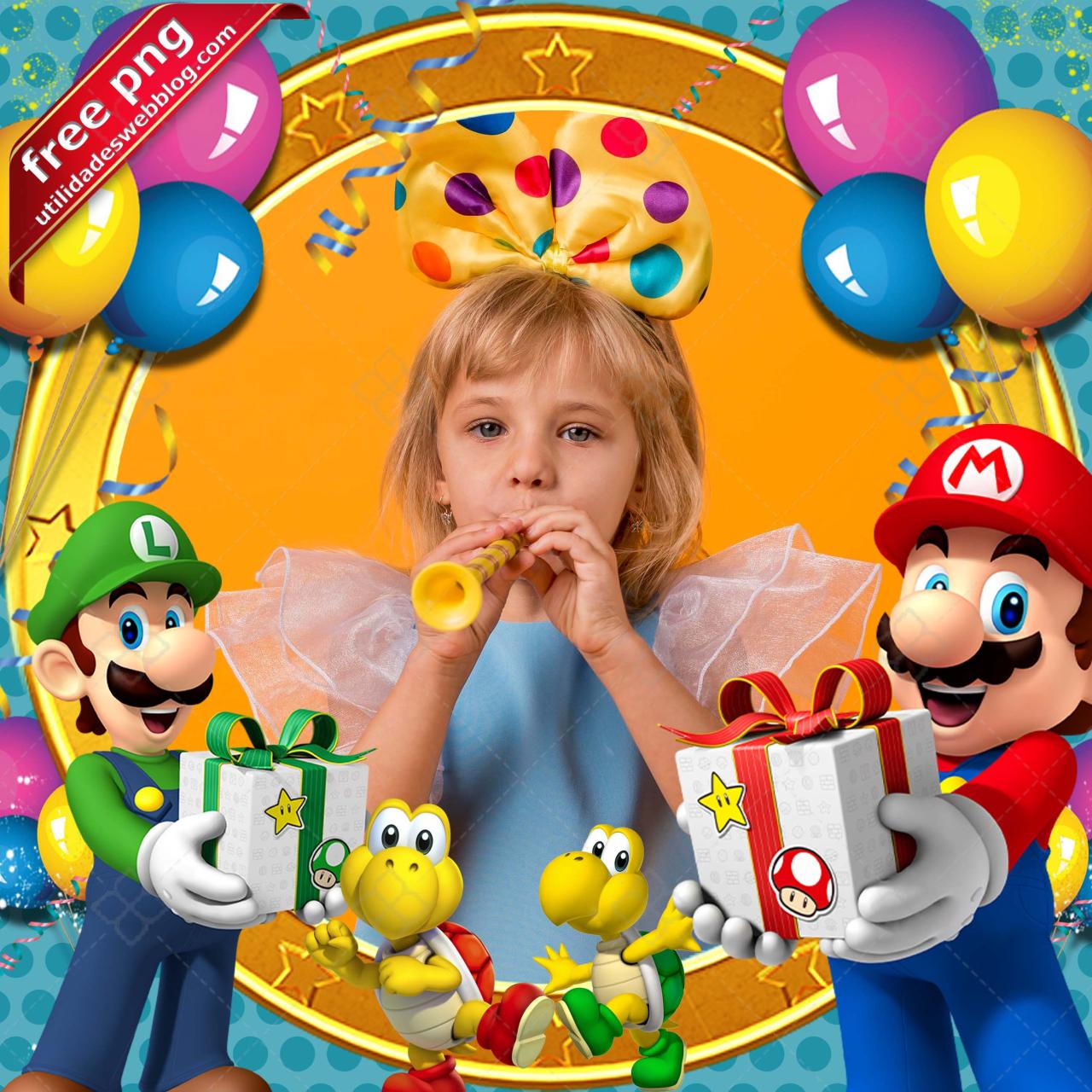 Plantilla de marco para fotos de cumpleaños de Super Mario Bros ...