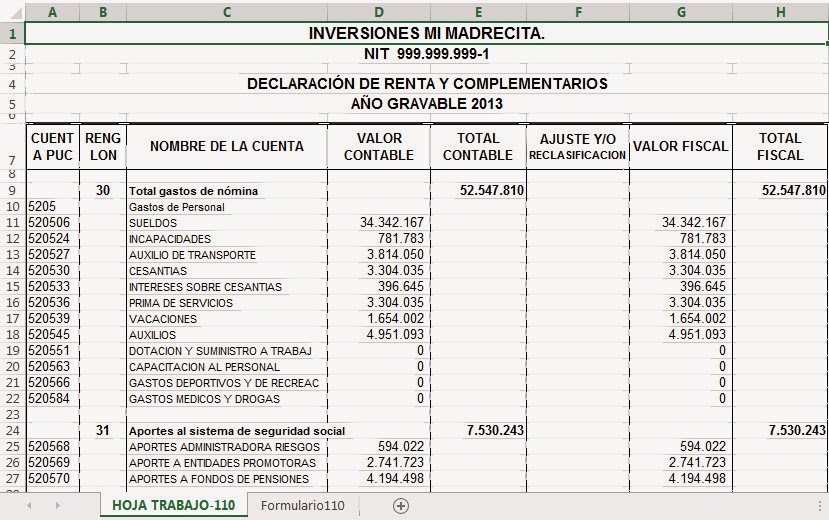 Formulario para declaracion de renta vigencia 2013 formulado y con ...