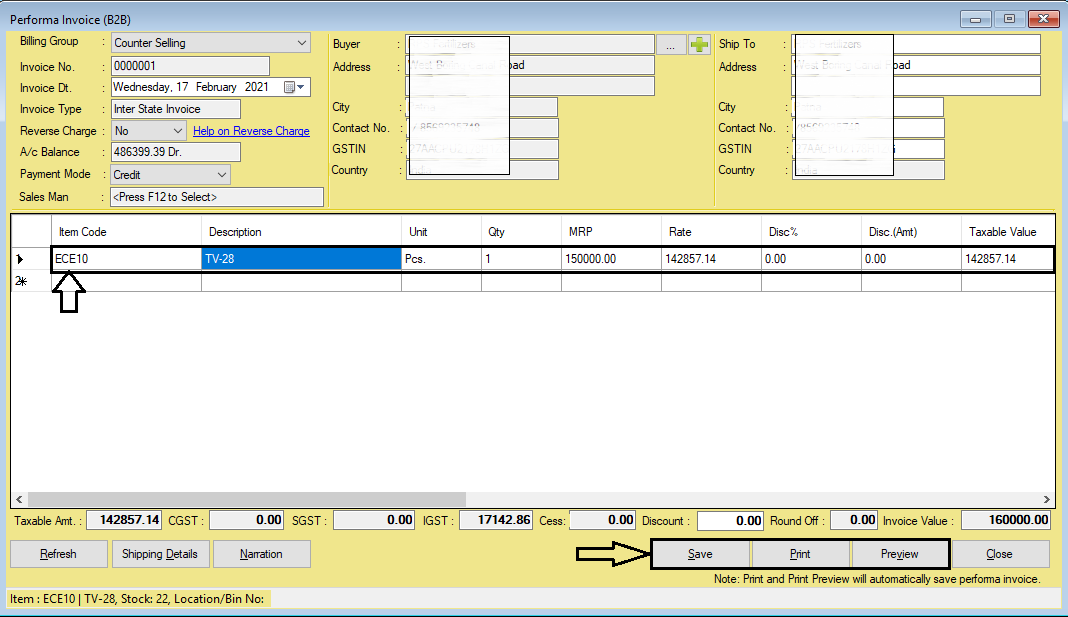 Performa Invoice (B2B) Help Guide