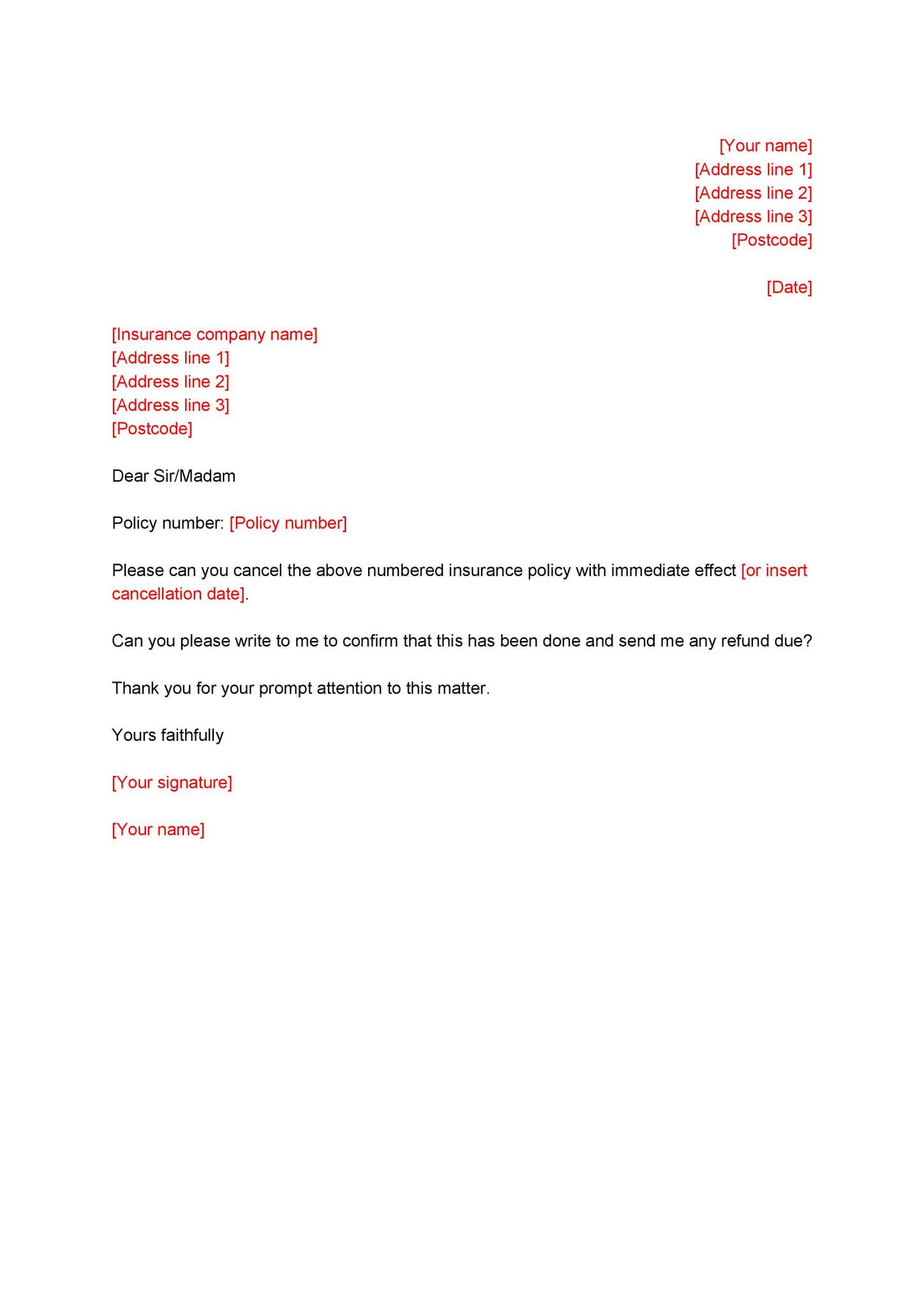 Insurance Policy Cancellation Letter Template Resignation Letter Insurance Policy Cancellation Letter Template Resignation Letter
