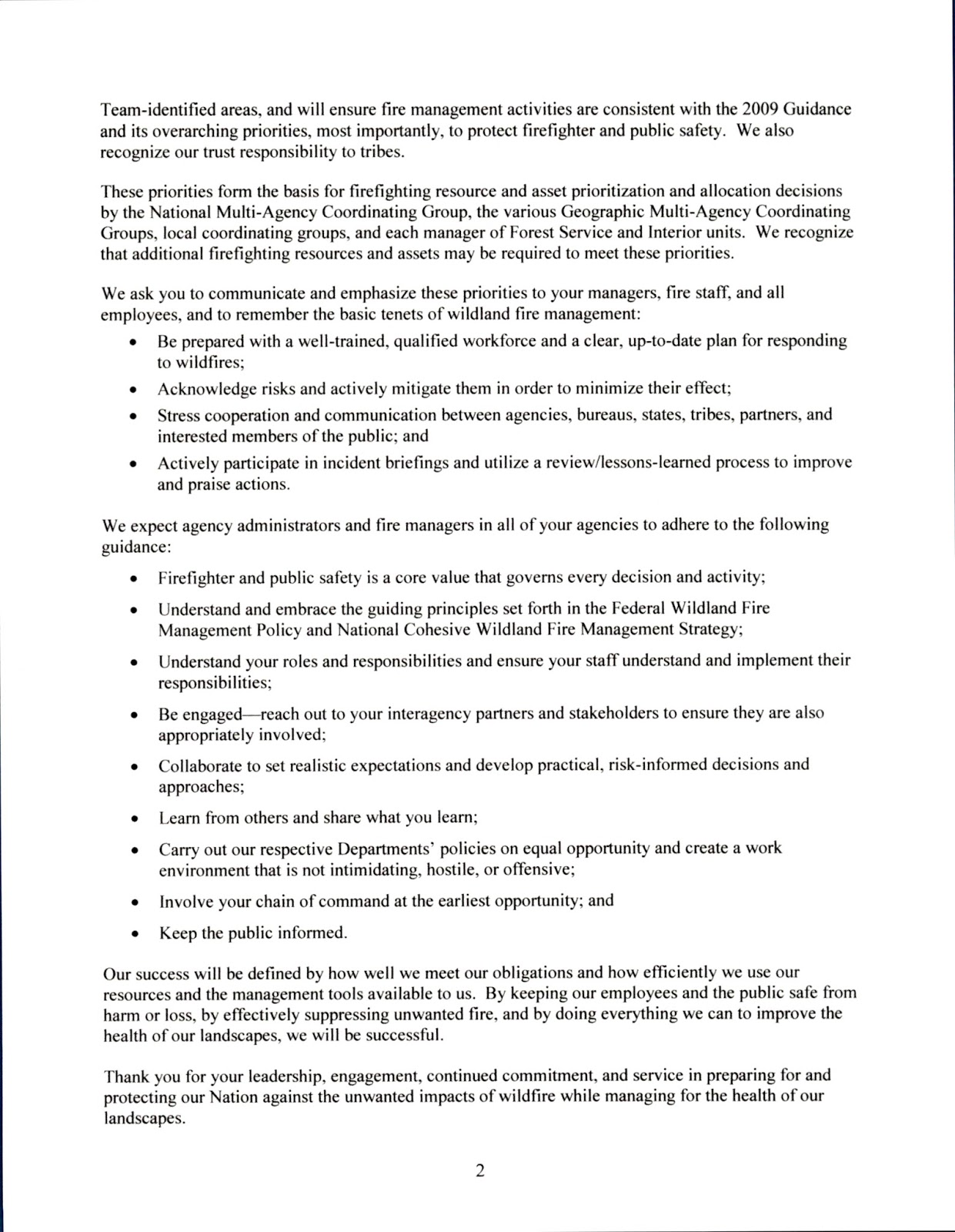 Wildland Fire Leadership: 2016 Direction to Wildland Fire Leadership