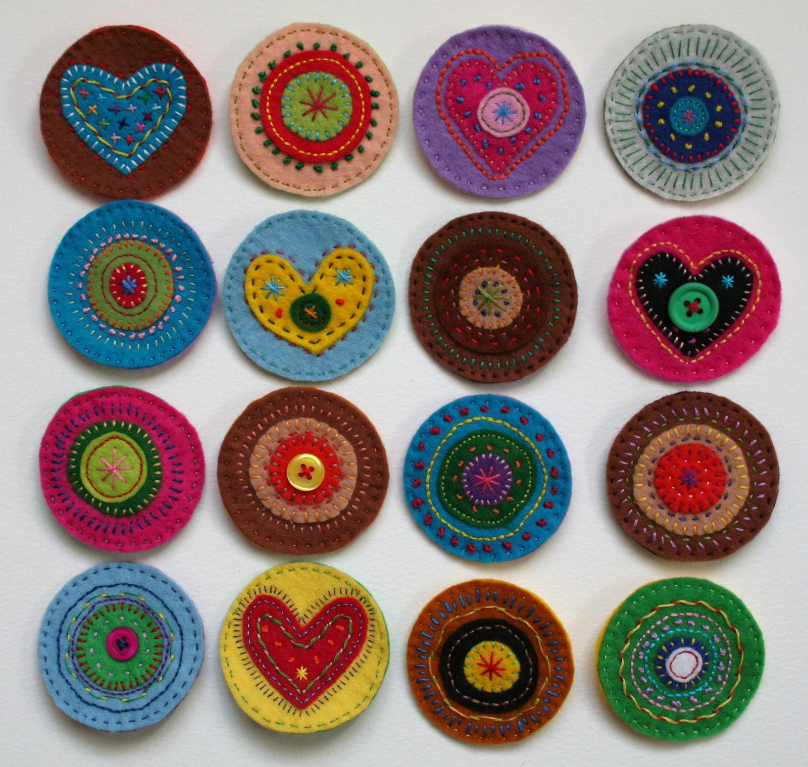 Felt circles transformed into pins.