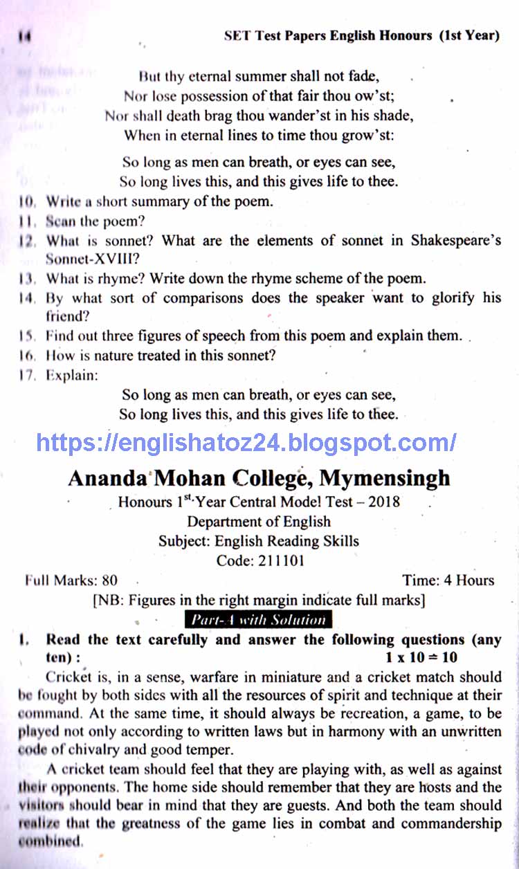 Test Papers for English Honours First Year Page 11-22 - English Grammar ...