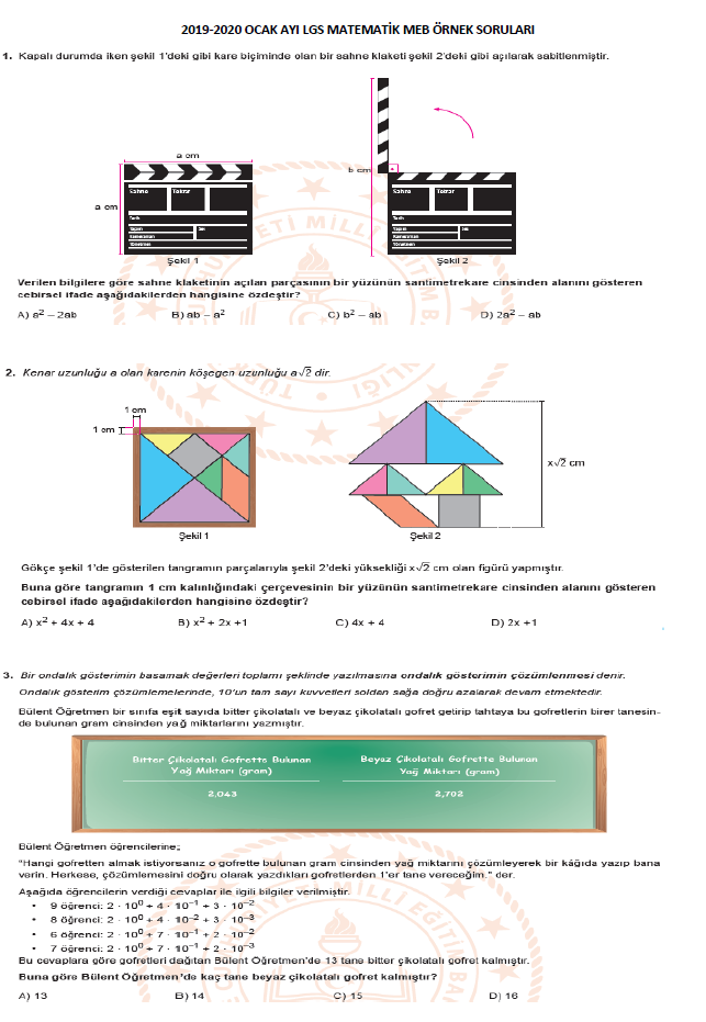 2019 2020 Ocak Ayi Lgs Matematİk Örnek Sorular Test Matematik