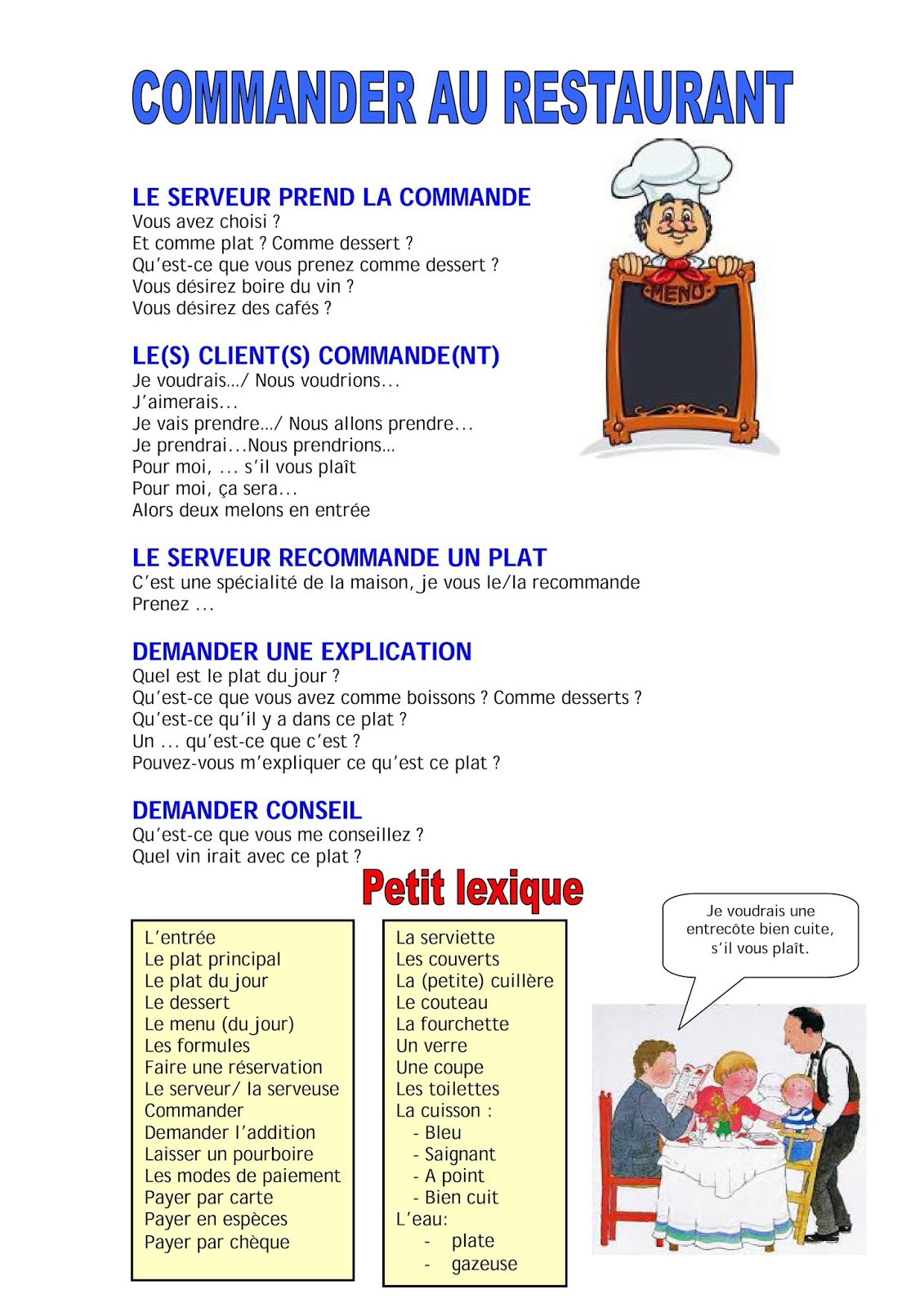 FLE en ESO: On va au restaurant