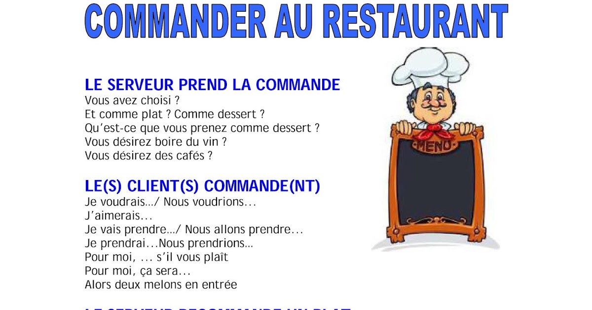 blog Frans voor de leerlingen van de vierdes: commander au restaurant