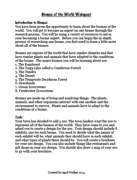 The Idea Backpack: Biomes of the World Webquest Freebie