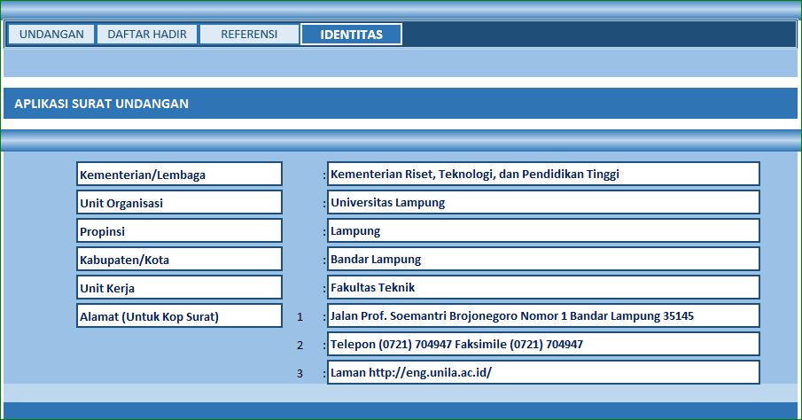 Aplikasi Excel Surat Undangan Dinas - ExcelManiacs Aplikasi Excel Surat Undangan Dinas - ExcelManiacs