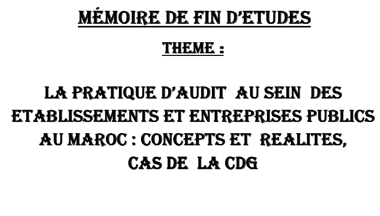LA PRATIQUE D’AUDIT AU SEIN DES ETABLISSEMENTS ET ENTREPRISES PUBLICS AU MAROC : CONCEPTS ET ...