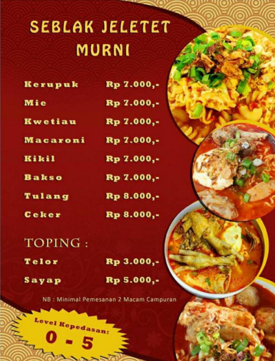 Harga Menu Seblak Jeletet Murni Terbaru 2017