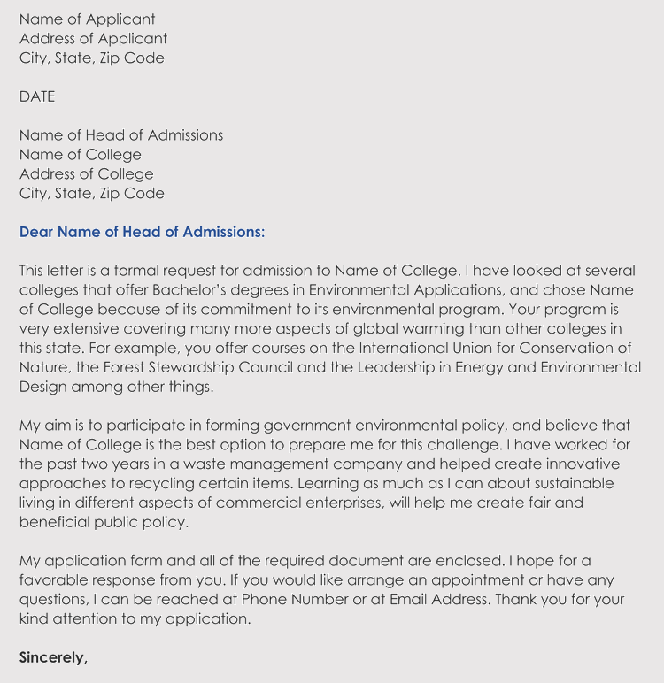 College Admission Letter Sample - Formal Letter College Admission Letter Sample - Formal Letter