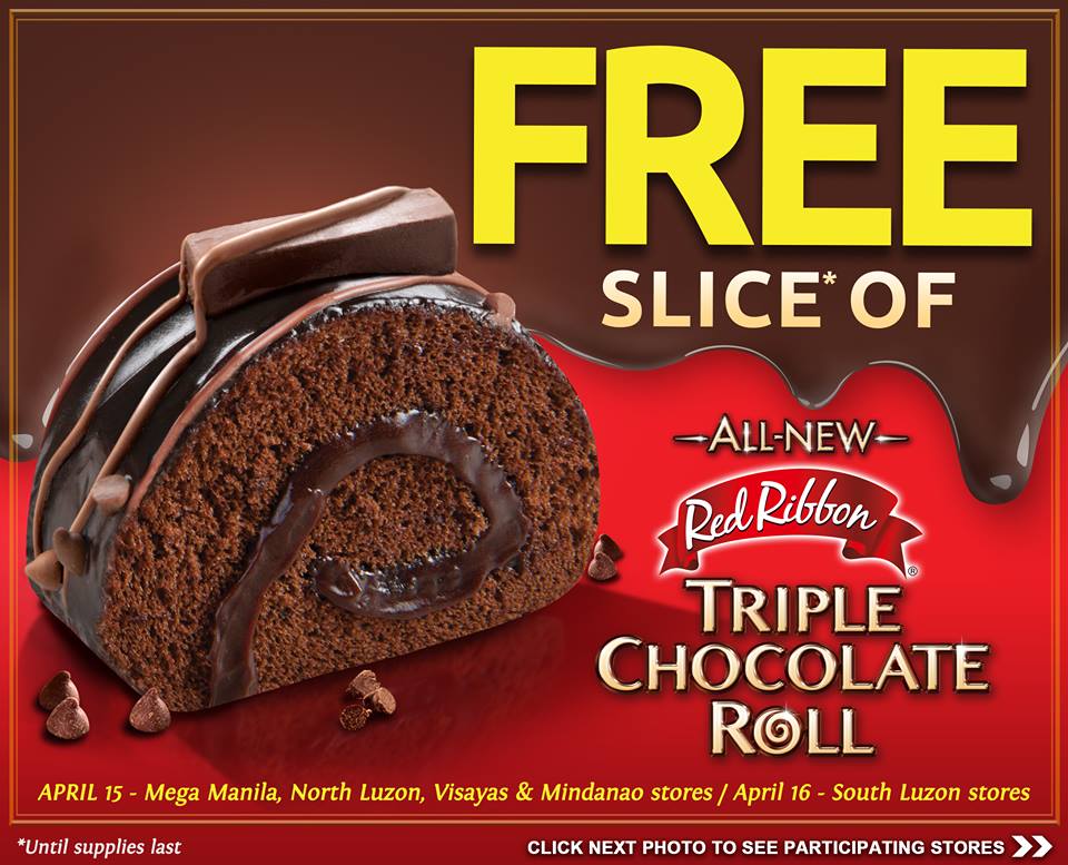 Manila Shopper: FREE Slice Red Ribbon Triple Choco Roll: April 2016