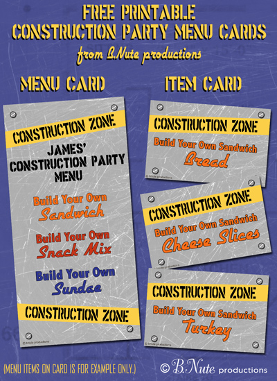 bnute productions: Free Printable Construction Party Menu Cards