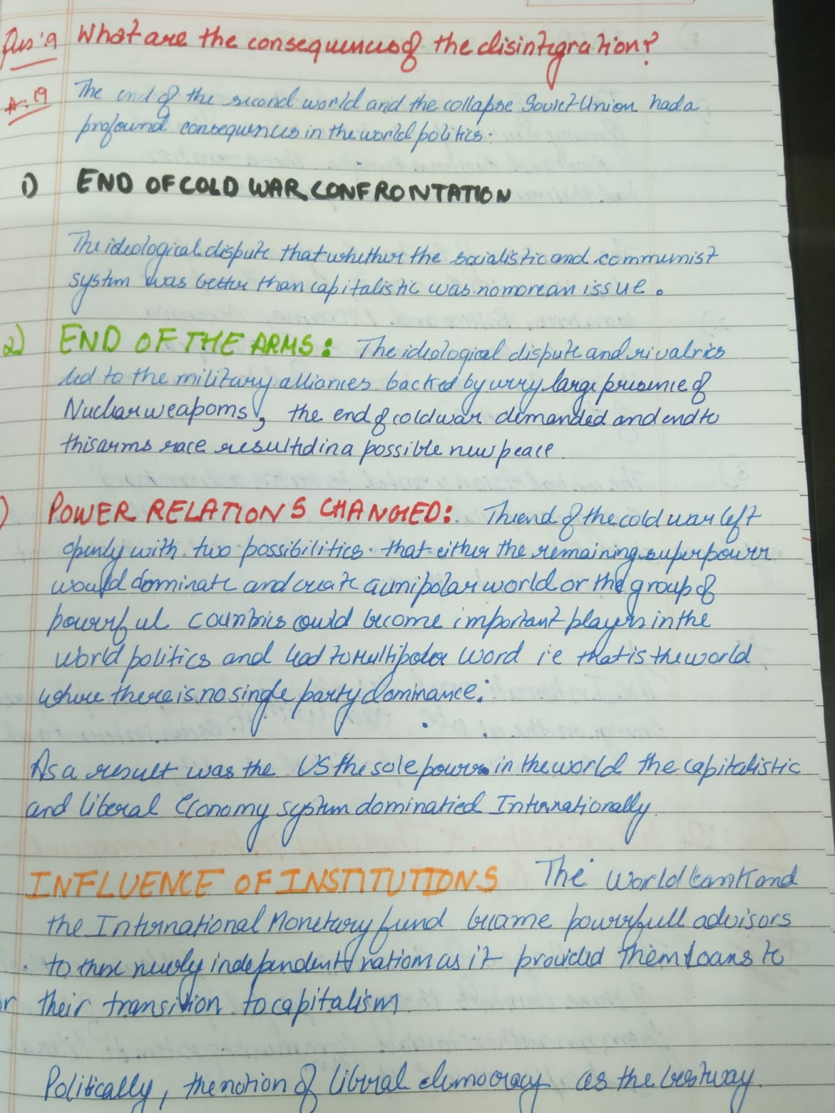 The End of bipolarity class 12 political science handwriten notes