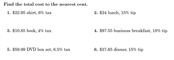 Grade 7 Math: Tax and Gratuity Problems