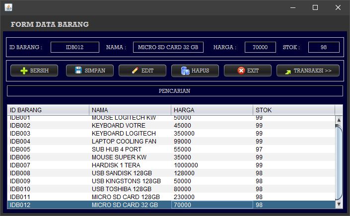 PROGRAM WARUNG MENGGUNAKAN JAVA NETBEANS, MYSQL DAN IREPORT