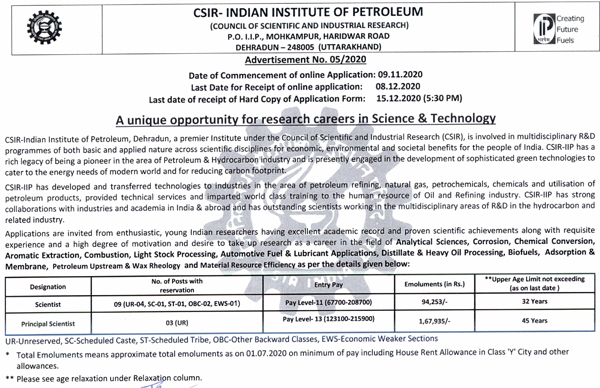 IIP Dehradun Environemntal Biotech Scientist Job Opening