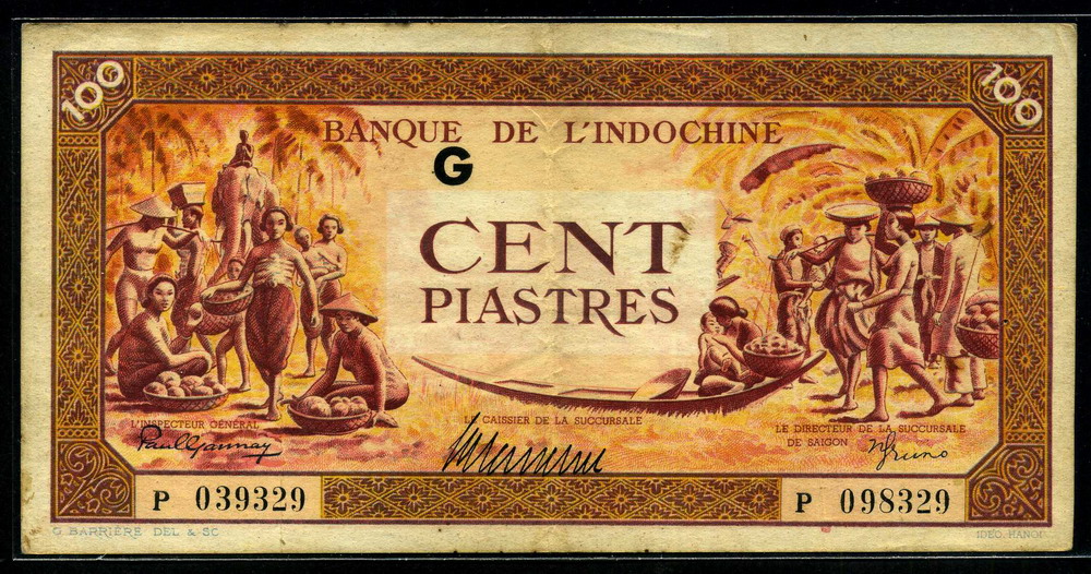 Bank of Indochina 100 Piastres, Yuan, Đồng, Kip, Riels, banknote|World ...