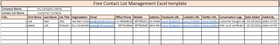 Free Contact Management Excel template