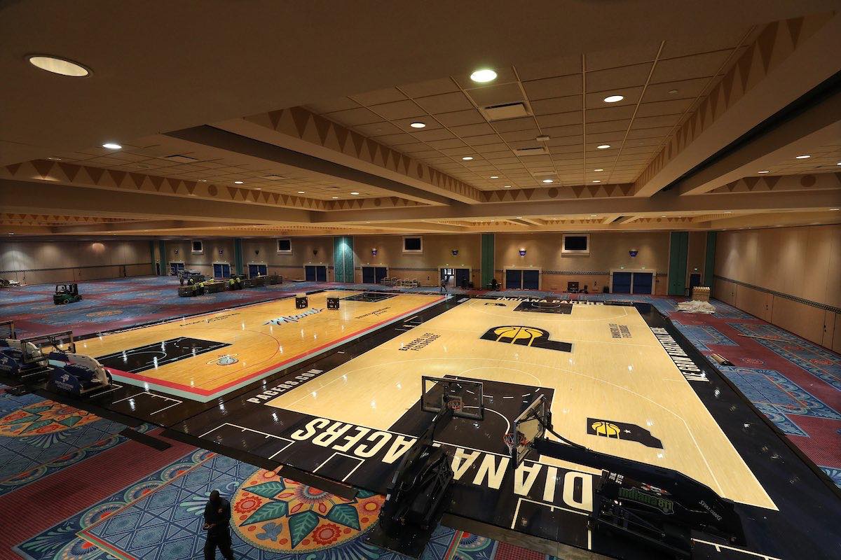 The NBA has begun setting the courts up in Orlando